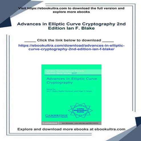 Advances in Elliptic Curve Cryptography 2nd Edition Ian F. Blake | PDF
