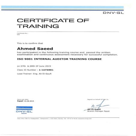 DNV TRAINING Cert. | PDF