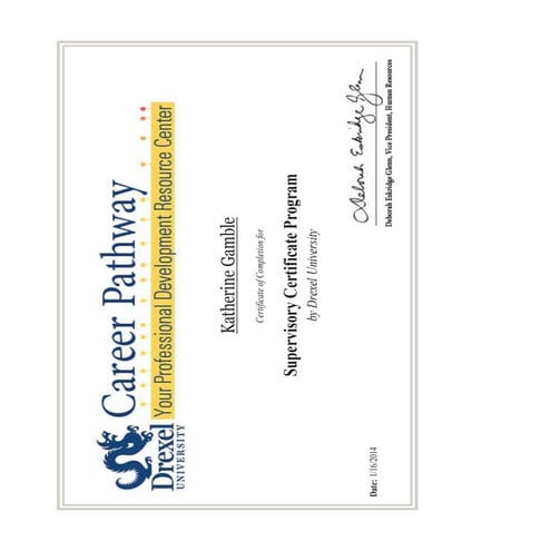 Drexel University Supervisory Certificate 2014 | PDF