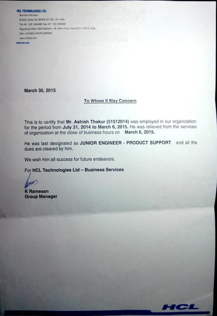 tcs experience letter | PDF