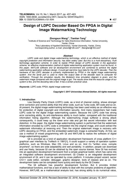 Design Of Ldpc Decoder Based On Fpga In Digital Image Watermarking Technology Pdf