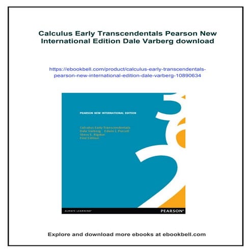 Calculus Early Transcendentals Pearson New International Edition Dale ...