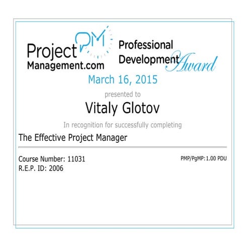 Certificate The Effective Project Manager | PDF