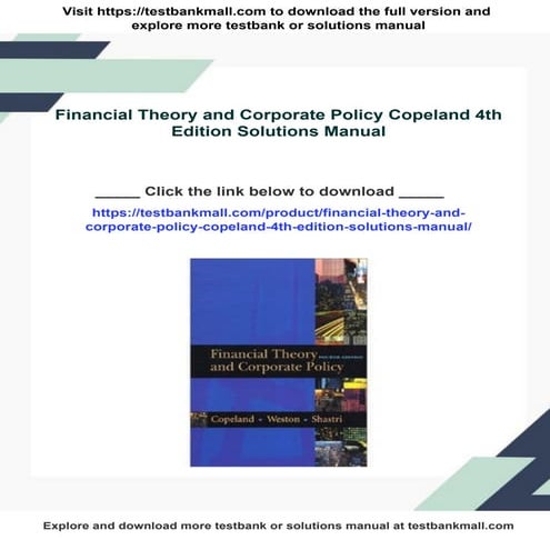 Financial Theory and Corporate Policy Copeland 4th Edition Solutions ...