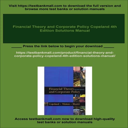 Financial Theory and Corporate Policy Copeland 4th Edition Solutions ...