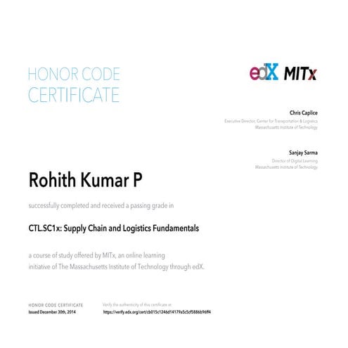 MIT supply chain Certificate | PDF