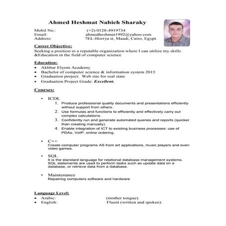 Ahmed-Heshamt-CV | PDF | Computing | Technology & Computing