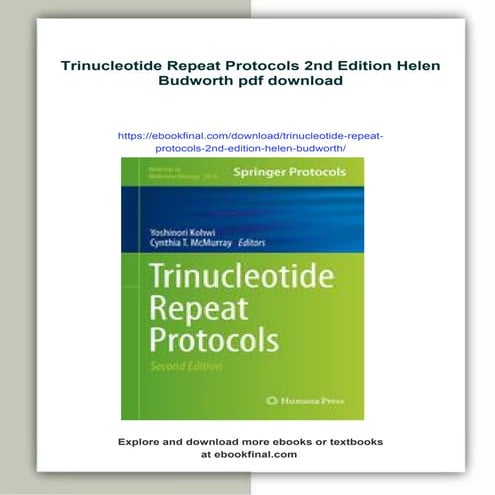 Trinucleotide Repeat Protocols 2nd Edition Helen Budworth | PDF