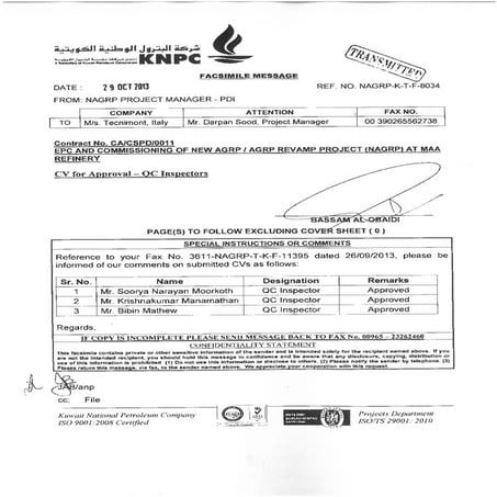 KNPC - Approval Letter | PDF