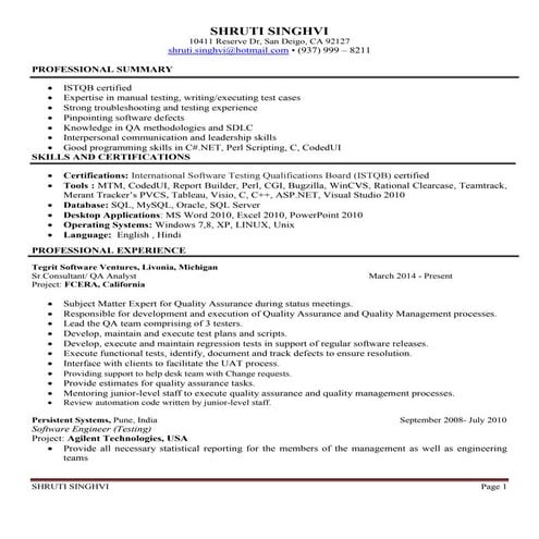 SHRUTI_SINGHVI_RESUME | PDF | Computer Software and Applications | Computing