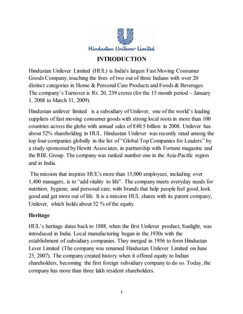 A Report On The Financial Analysis Of Hindustan Unilever Limited (HUL ...