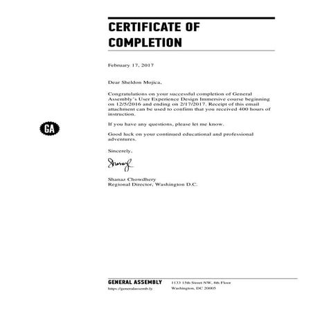 General Assembly-Certificate-of-Completion | PDF