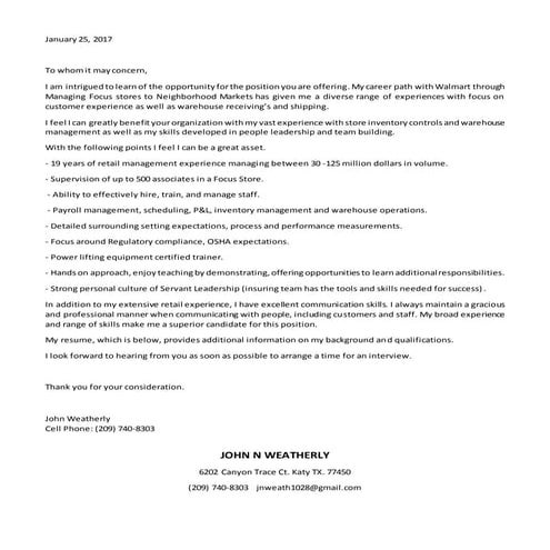 John Weatherly Resume 2017 | DOCX | Resume Writing and Advice | Job Search