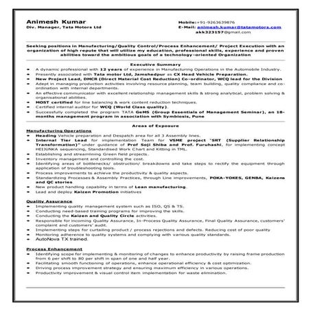Resume_Animesh1 | DOCX | Manufacturing Industry | Industries