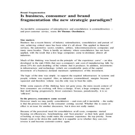 Brand Fragmentation - Consolidation+commoditisation - MIKE'S FINAL ...