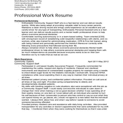 resume for Brittany | PDF | First Aid | Injuries