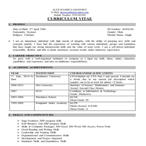 Alex Wambua Curriculum Pdf