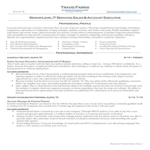 Travis_Farris_Resume | PDF | Sales | Business