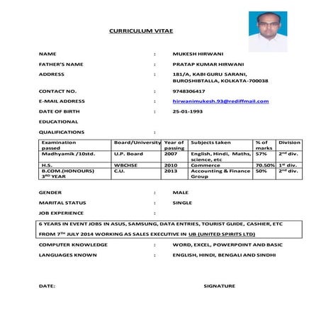 C.V. (MUKESH HIRWANI) | DOCX