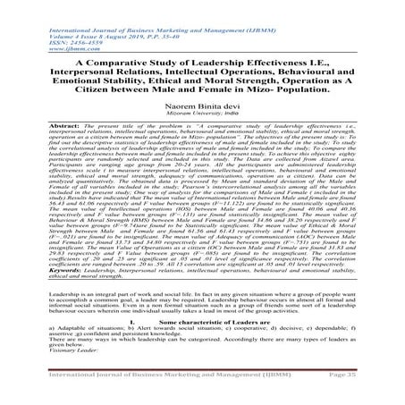 A Comparative Study of Leadership Effectiveness I.E., Interpersonal ...