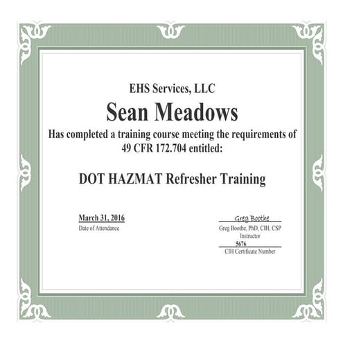 Certificate of HAZMAT REFRESHER TRAINING | PDF