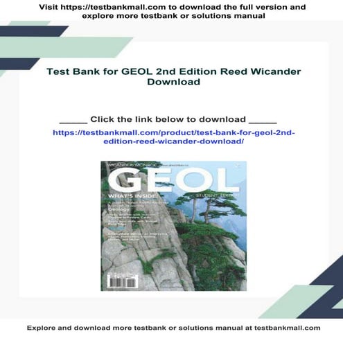 Test Bank for GEOL 2nd Edition Reed Wicander Download | PDF