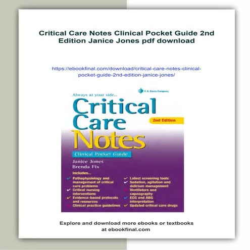 Critical Care Notes Clinical Pocket Guide 2nd Edition Janice Jones | PDF
