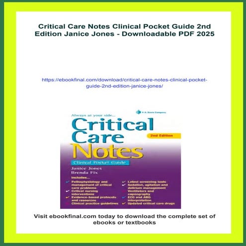 Critical Care Notes Clinical Pocket Guide 2nd Edition Janice Jones | PDF