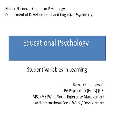 EDUCATIONAL PSYCHOLOGY FOR TEACHING AND LEARNING | PPT