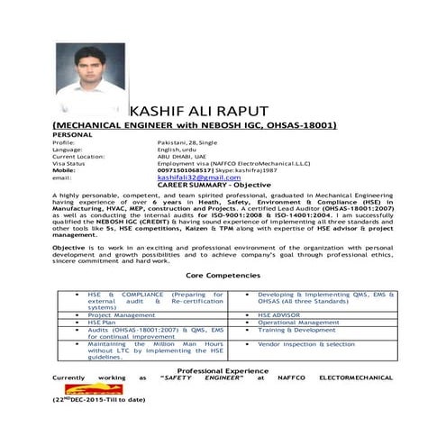 FINAL CV KASHIF ALI RAJPUT | DOCX | Civil Engineering Industry | Industries