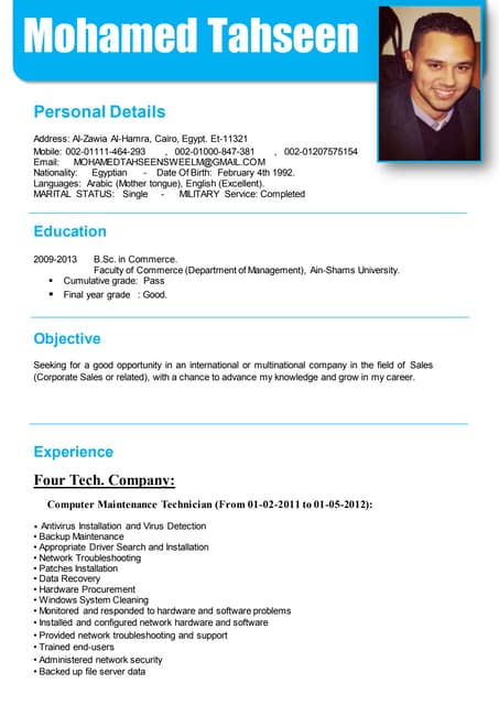 hatem cv | ODT | Business | Business and Finance