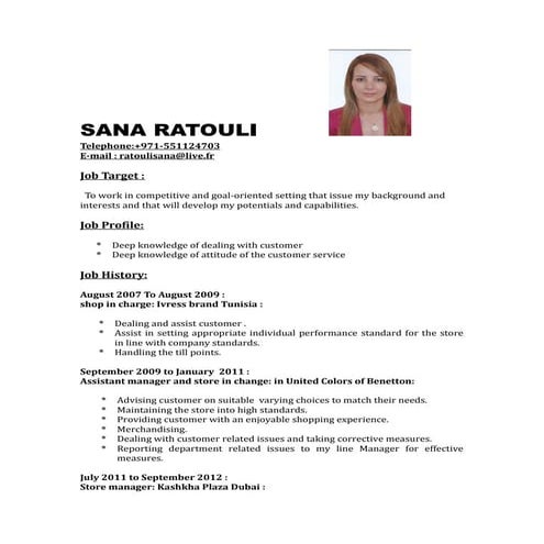 new sana cv 2 | RTF | Business Administration | Business