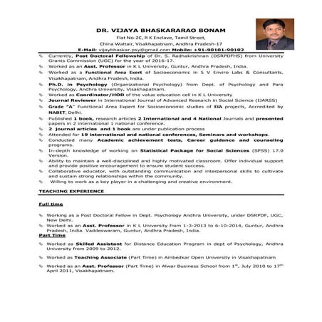 CV_Psychology_Asst.Prof_Vijaya Bhaskar | PDF