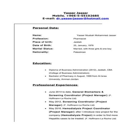 Yasser Jasser CV 2016 | DOC