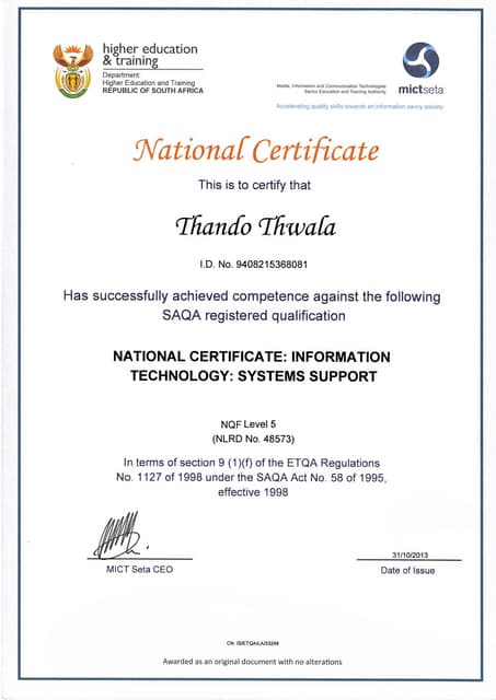 N1 National Certificate | PDF