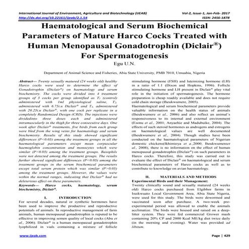Haematological and Serum Biochemical Parameters of Mature Harco Cocks Treated with Human ...