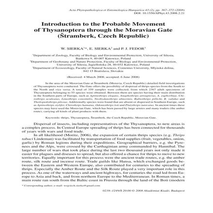 Introduction to the Probable Movement of Thysanoptera through the ...