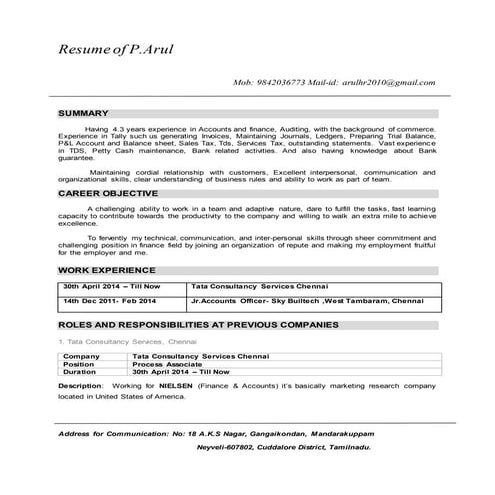 Arul-Finance Resume | PDF