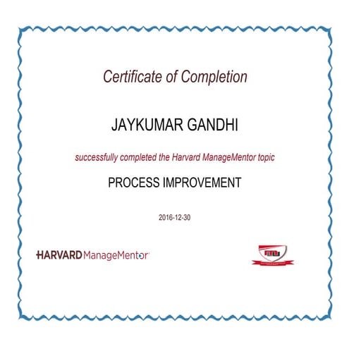 certificate of Completion of Process Improvement | PPT