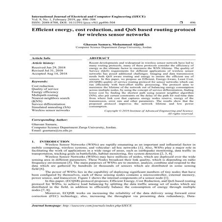 Efficient Energy Cost Reduction And Qos Based Routing Protocol For Wireless Sensor Networks Pdf 