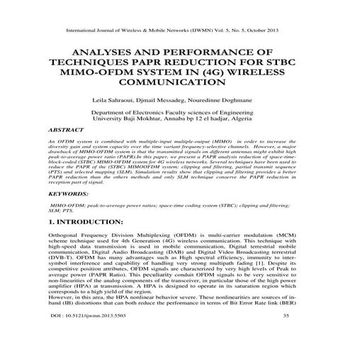 Analyses And Performance Of Techniques Papr Reduction For Stbc Mimo Ofdm System In 4g Wireless