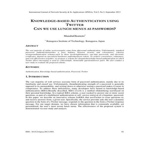 KNOWLEDGE-BASED AUTHENTICATION USING TWITTER CAN WE USE LUNCH MENUS AS ...