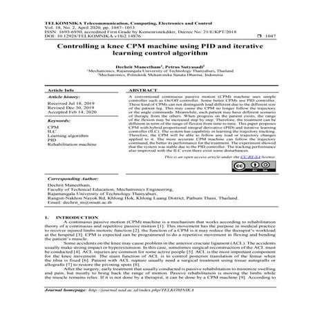 Controlling A Knee Cpm Machine Using Pid And Iterative Learning Control Algorithm Pdf 5701