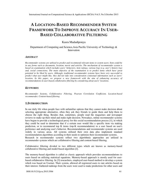 Different Location based Approaches in Recommendation Systems | PDF