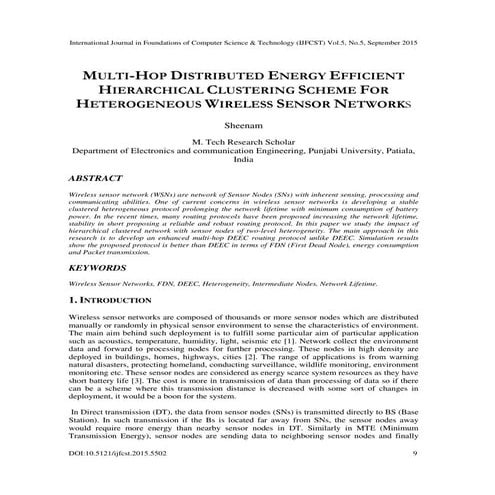 Multi Hop Distributed Energy Efficient Hierarchical Clustering Scheme 9721