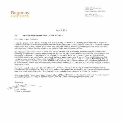 040414 Slivinski, David Letter of Rec | PDF