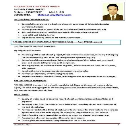 cv of shahid | DOCX | Business Accounting & Finance | Business