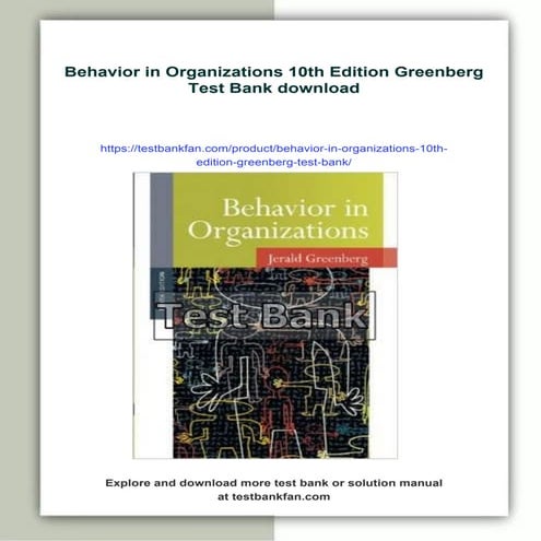 Behavior in Organizations 10th Edition Greenberg Test Bank | PDF