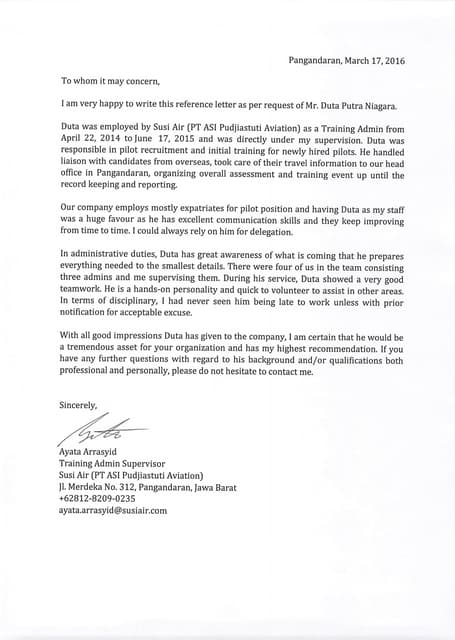 Recommendation Letter Susi Air - Size Reduced | PDF