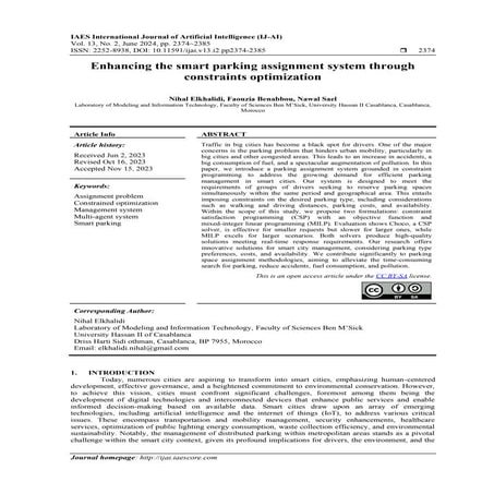 Enhancing the smart parking assignment system through constraints optimization | PDF
